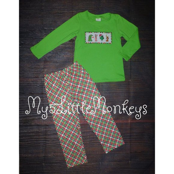 Matching Sets | Boutique Dr Seuss Grinch Stole Christmas Boys Embroidered Panel Outfit | Poshmark